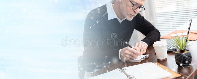 Businessman Taking Notes on Notebook Panoramic Banner Stock Photo ...