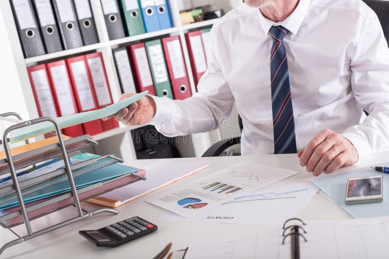 Businessman Taking a Record of His Paper Tray Stock Image - Image of ...