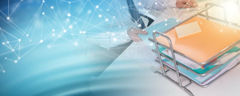 Businessman Taking a Record of His Paper Tray Panoramic Banner Stock ...