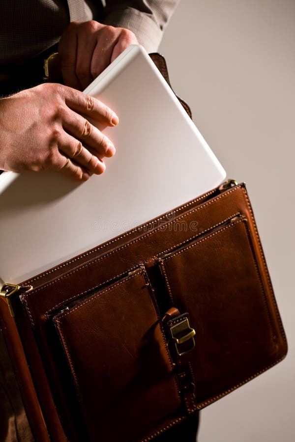 Businessman Taking Uot Laptop from Case Stock Photo - Image of handheld ...