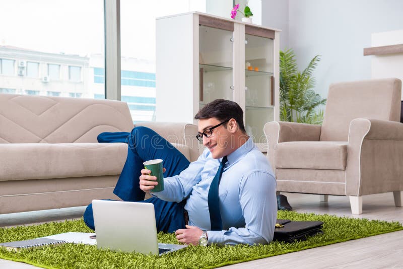 The Businessman Taking Work Home and Working Overtime Stock Image ...