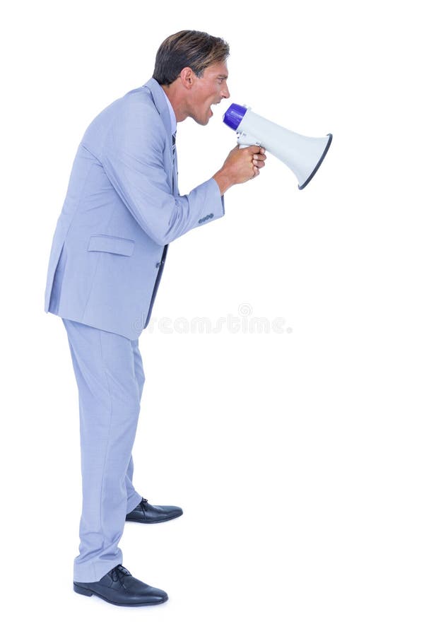 Businessman Talking through Megaphone Stock Photo - Image of management ...