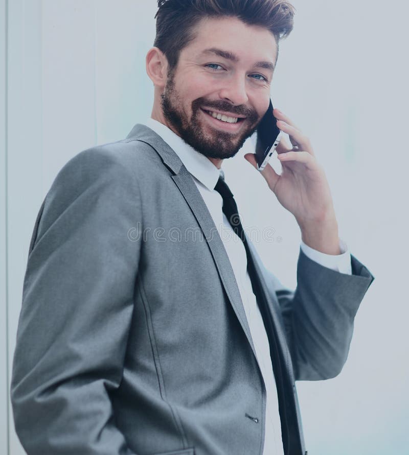 Talking Business Over the Phone and Smiling Stock Image - Image of ...