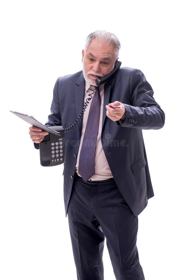 Old Businessman Talking by Phone Isolated on White Stock Image - Image ...