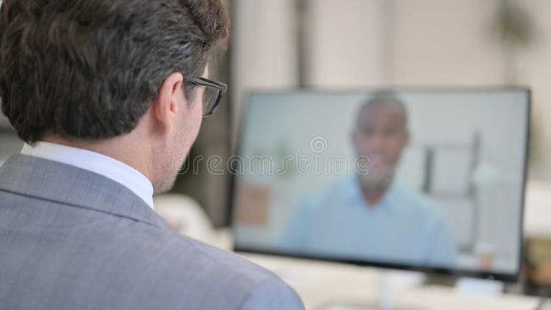 Businessman Talking on Video Call on Desktop Stock Image - Image of ...