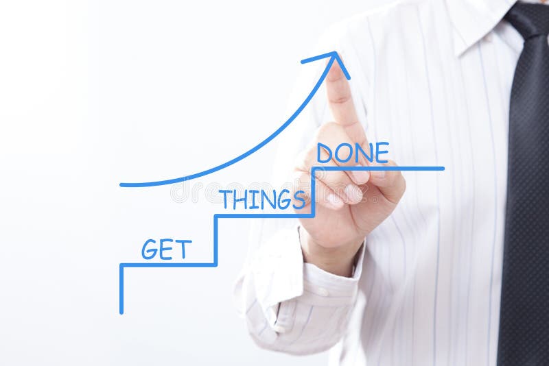 Businessman Tap Arrow Pointing Up with GET THINGS DONE Concept. Stock ...
