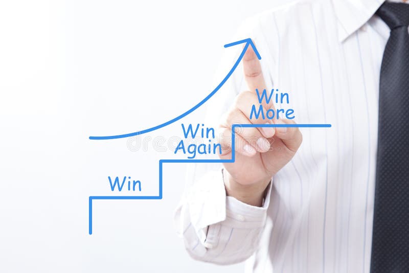 Businessman Tap Arrow Pointing Up with Win Win Again Win More Co Stock ...