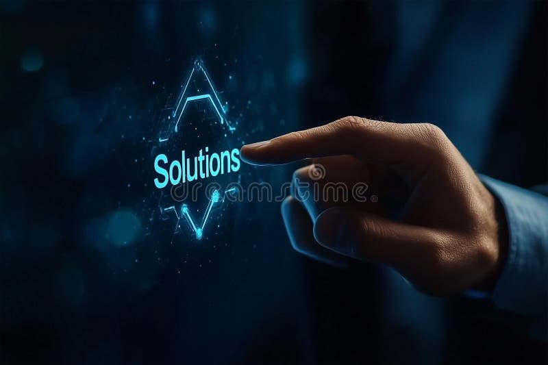 Businessman Tapping Solutions on Virtual Screen, Technology Concept ...