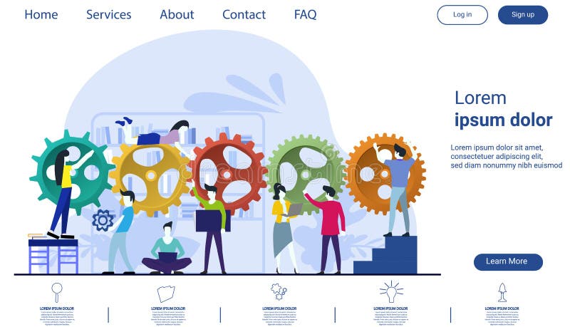 Businessman Team and Lady Brainstorming with Cog - Flat Design ...