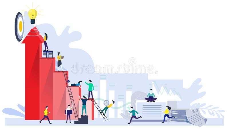 Businessman Team and Lady Running To Target . Flat Design Creativity ...