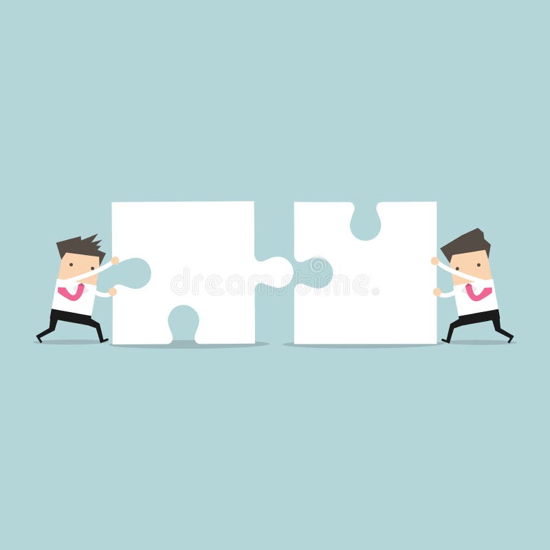 Businessman Teamwork Pushing Jigsaw Together Stock Vector ...