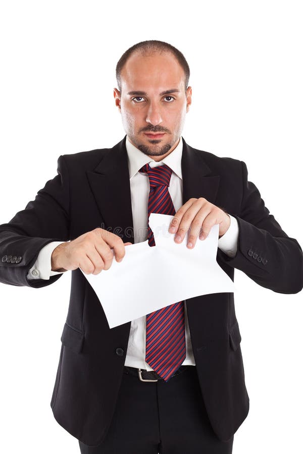 Businessman tearing paper stock photo. Image of sign - 30484992