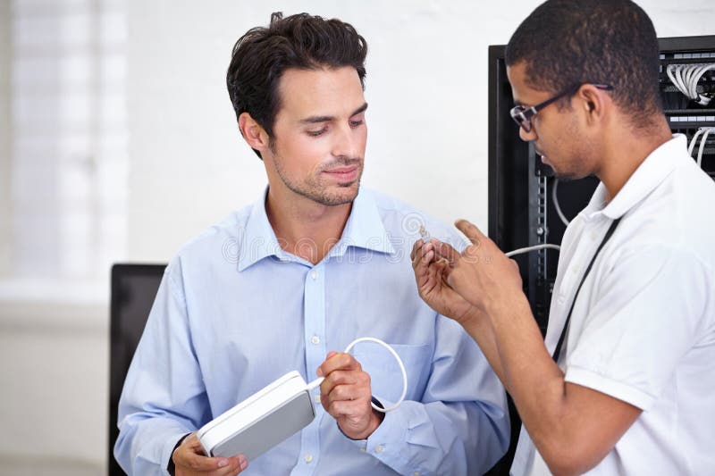Businessman, Technician and Server Room Discussion with an Engineer To ...