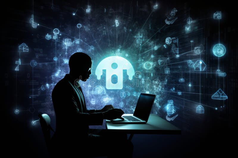 Businessman and Technology Cybersecurity Network Silhouette Stock ...