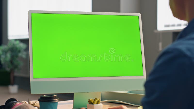 Businessman Texting Chromakey Computer Keyboard at Office Closeup. Man ...