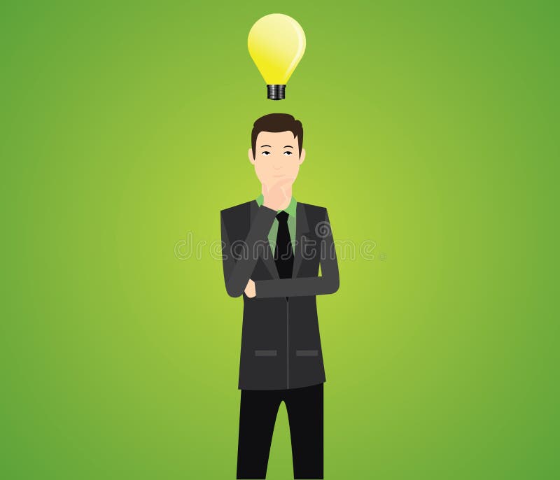 Businessman Think Illustration with Light Bulb Stock Vector ...