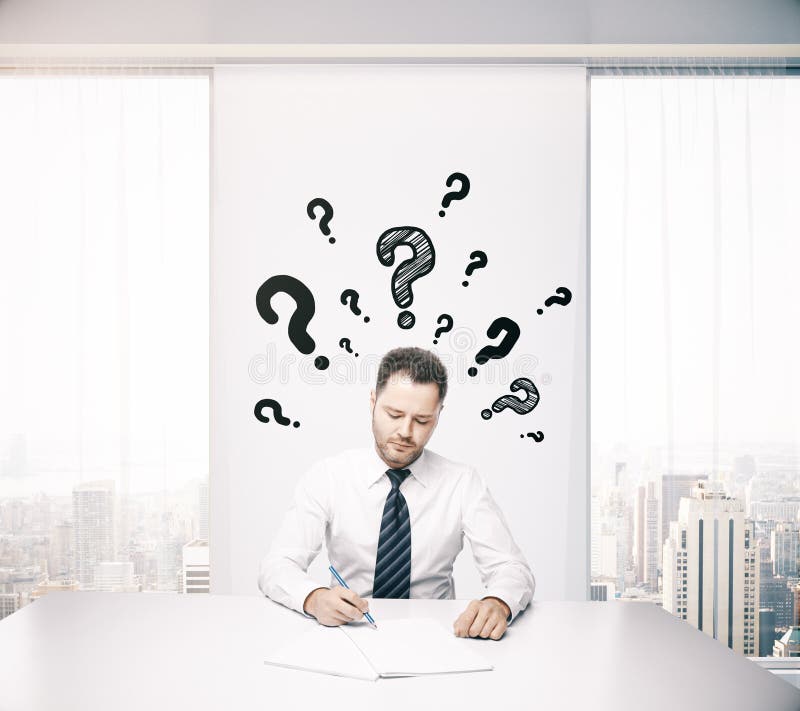 Businessman Thinking about Answers Stock Illustration - Illustration of ...