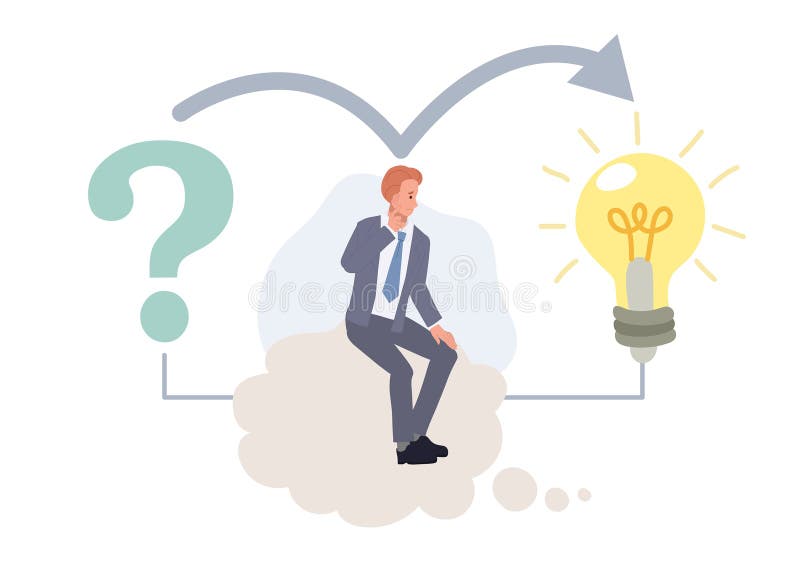 Businessman is Thinking on Bubble Connect Question Mark To Lightbulb ...
