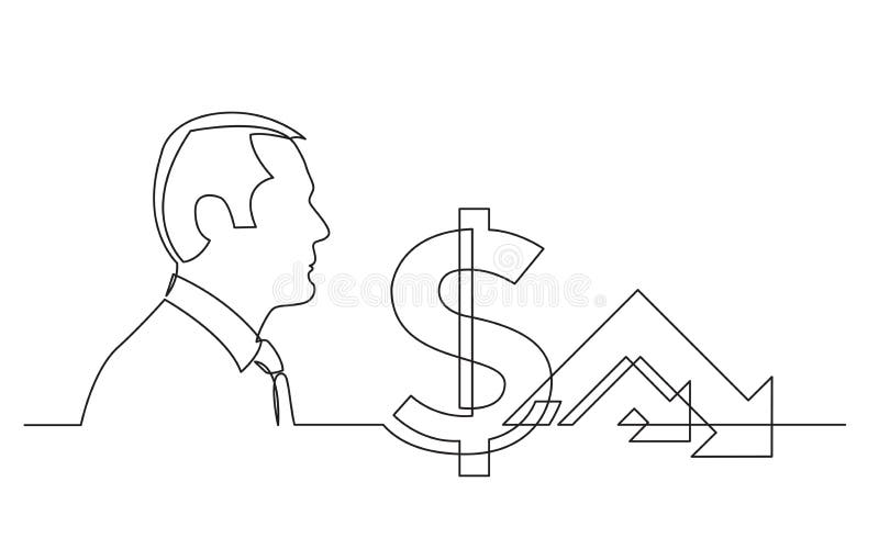 Businessman Thinking about Collapsing Stock Market - Continuous Line ...