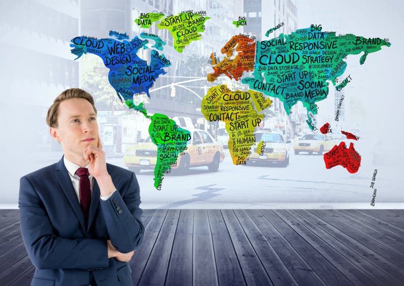 Businessman Thinking with Colorful Map with City Background Stock Image ...