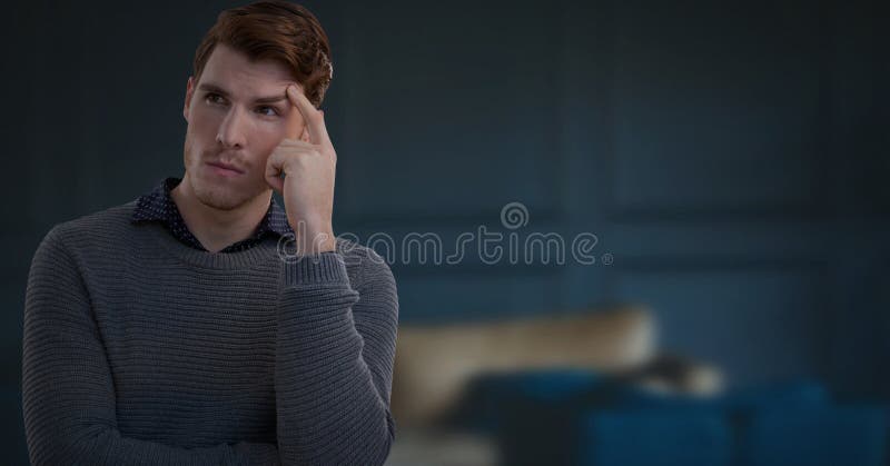 Businessman Thinking with Dark Blue Background Stock Photo - Image of ...