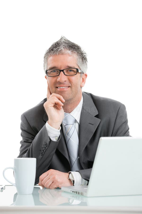 Businessman Thinking at Desk Stock Image - Image of cutout, glasses ...