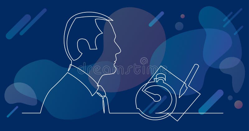Businessman Thinking about Effective Time Management - Continuous Line ...