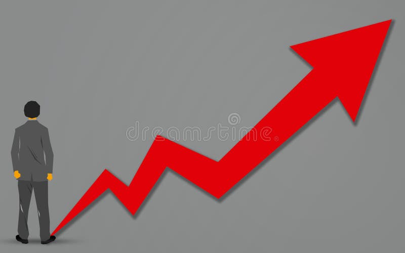 Businessman Thinking of the Growing Red Graph Stock Illustration ...