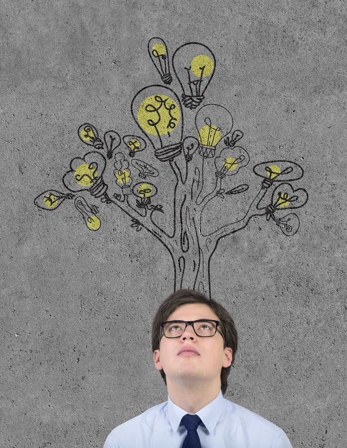 Businessman thinking stock illustration. Illustration of lamp - 48370641