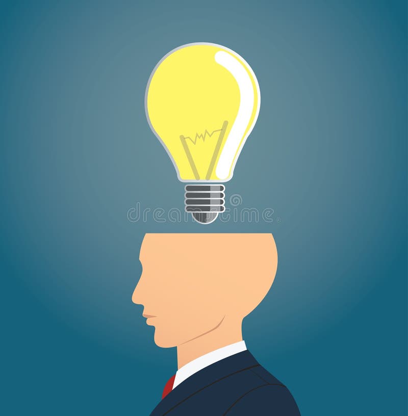 Businessman Thinking with Light Bulb Icon. Concept of Thinking Stock ...