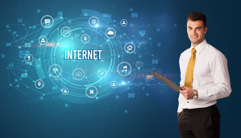 Businessman Thinking about Modern Technology Stock Photo - Image of ...