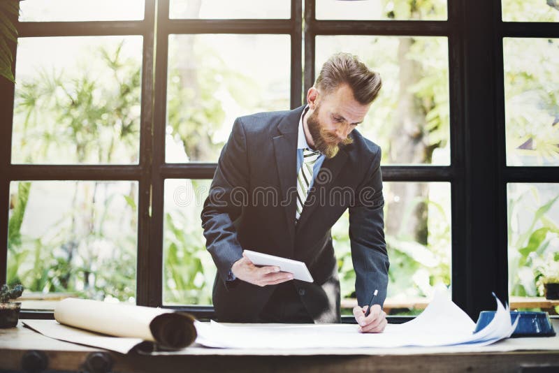 Businessman Thinking Planning Strategy Working Plan Concept Stock Photo ...
