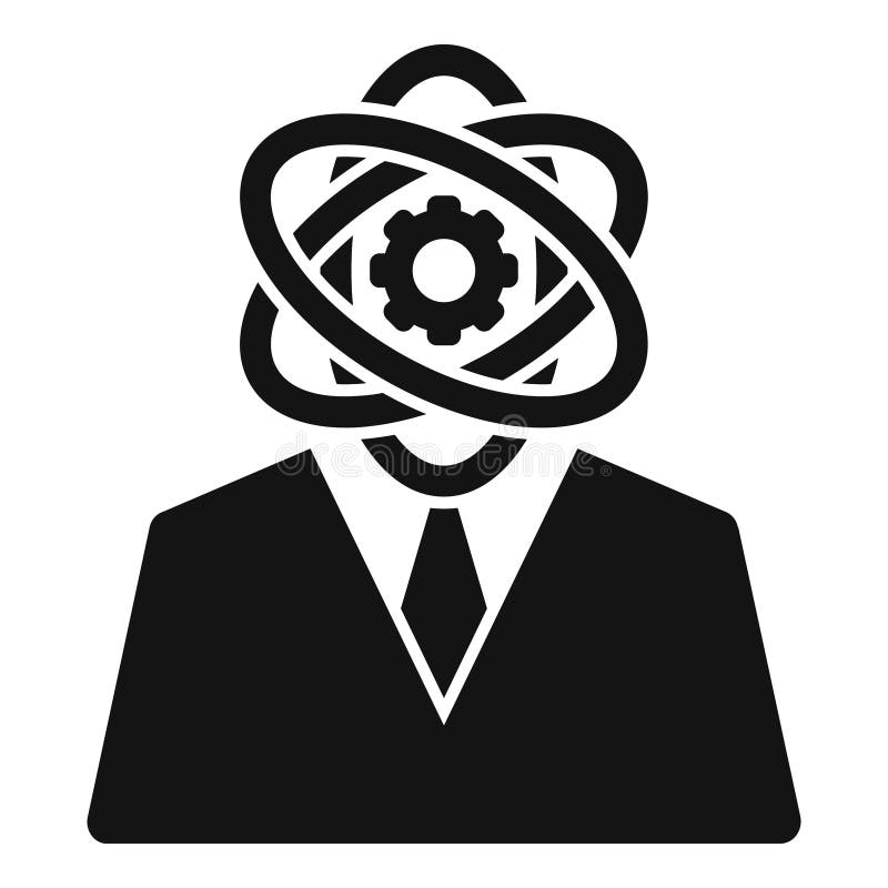 Businessman Thinking about Science with Atom Symbol and Gear Icon Stock ...