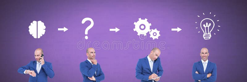 Businessman Thinking in Sequence with Ideas and Brainstorm Process ...