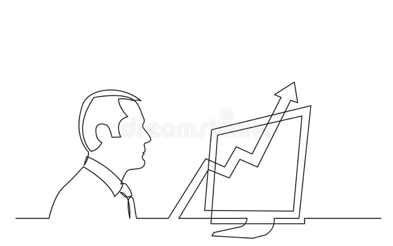 Businessman Thinking about Work Productivity - Continuous Line Drawing ...