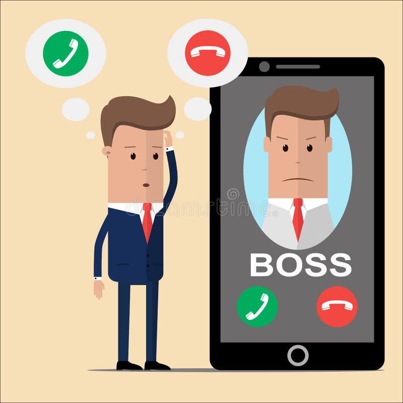 Businessman Thinks To Receive a Boss Call or Not. Vector Illustration ...