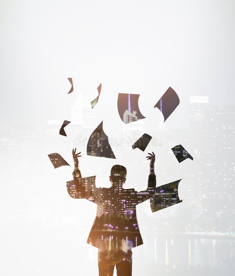 Businessman throwing paper stock photo. Image of architecture - 55992382