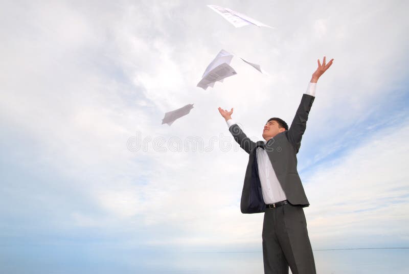 Businessman Throwing Papers Stock Image - Image of businessman, paper ...