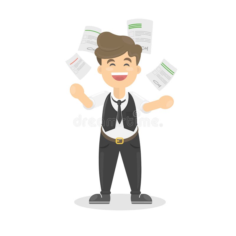 Happy Cartoon Businessman Throwing Papers Stock Vector - Illustration ...