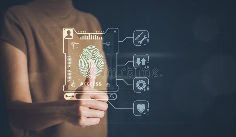 Businessman Thumb Login with Fingerprint Scanning Technology ...