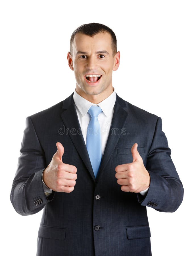 Businessman thumbs up stock photo. Image of blue, hair - 35293288