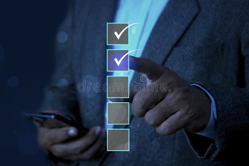 Businessman Tick Correct Sign Mark for Document Approval or Electronic ...