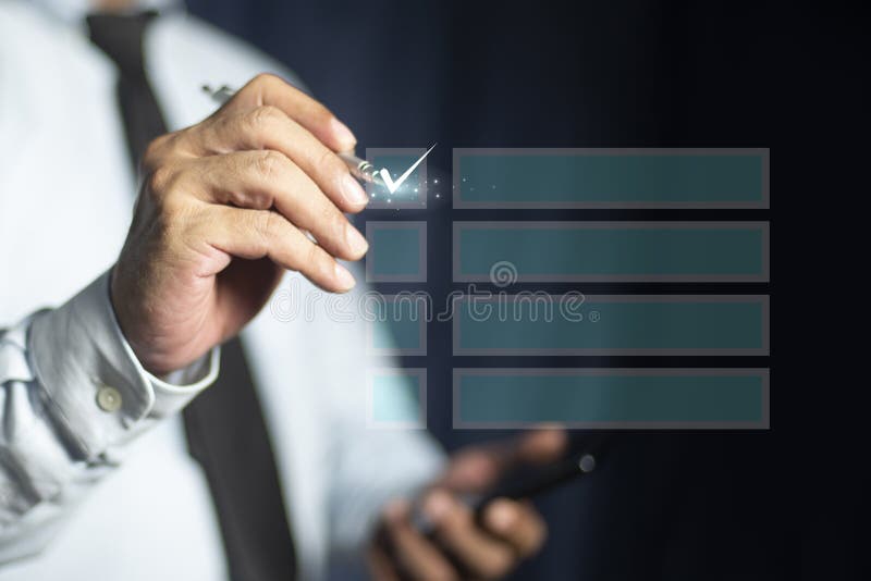 Businessman Tick Correct Sign Mark for Document Approval or Electronic ...