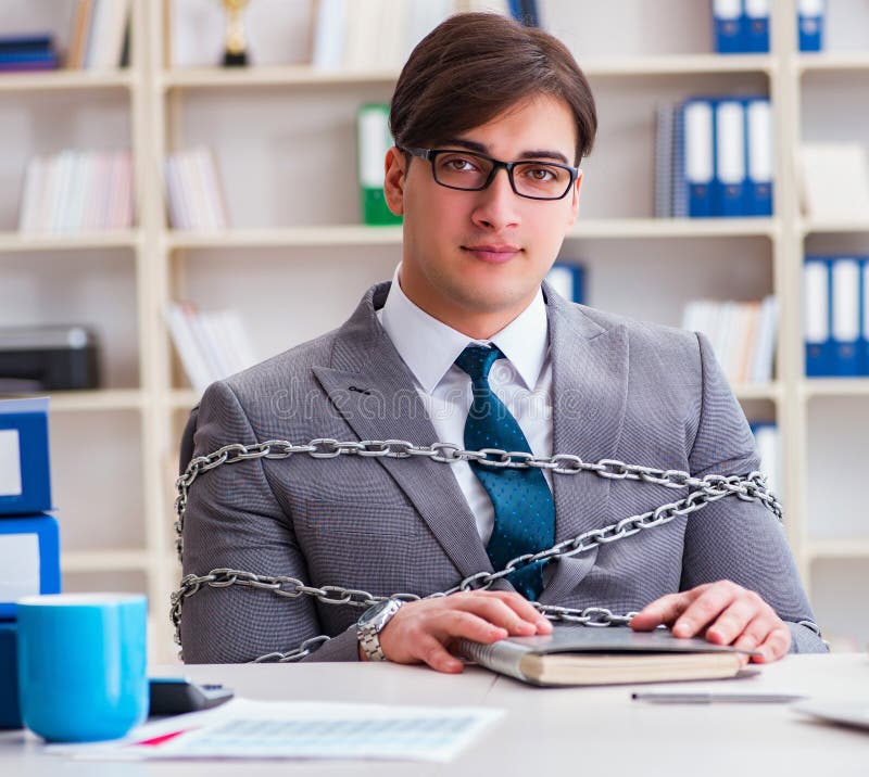 Businessman Tied with Chains To His Work Stock Image - Image of ...
