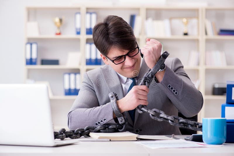 The Businessman Tied with Chains To His Work Stock Photo - Image of ...