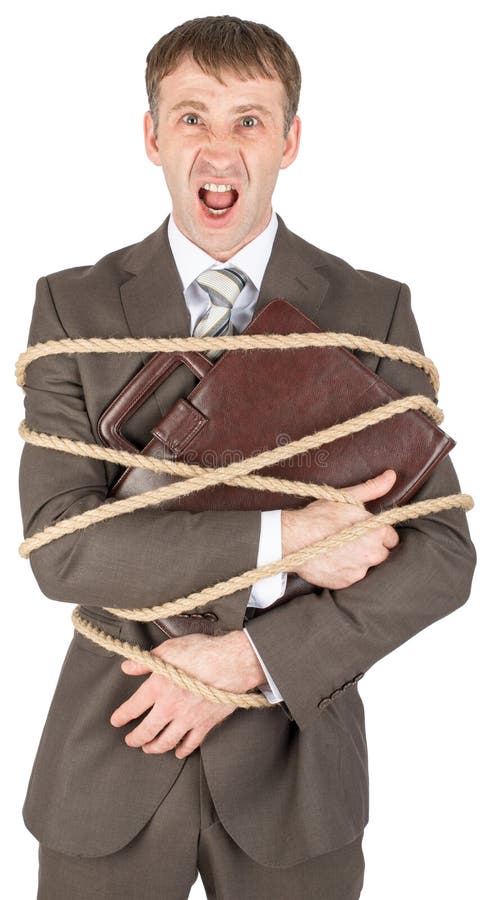 Businessman Tied with Rope Screaming Stock Photo - Image of isolated ...