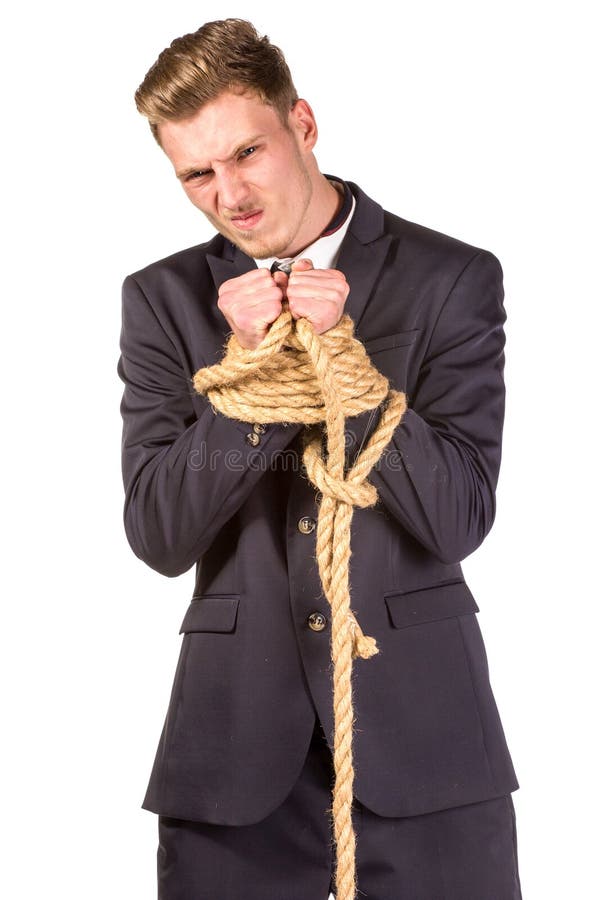 Businessman Tied Up in Rope. Stock Photo - Image of boss, hand: 76719438