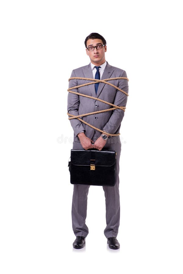 The Businessman Tied Up with Rope Isolated on White Stock Photo - Image ...