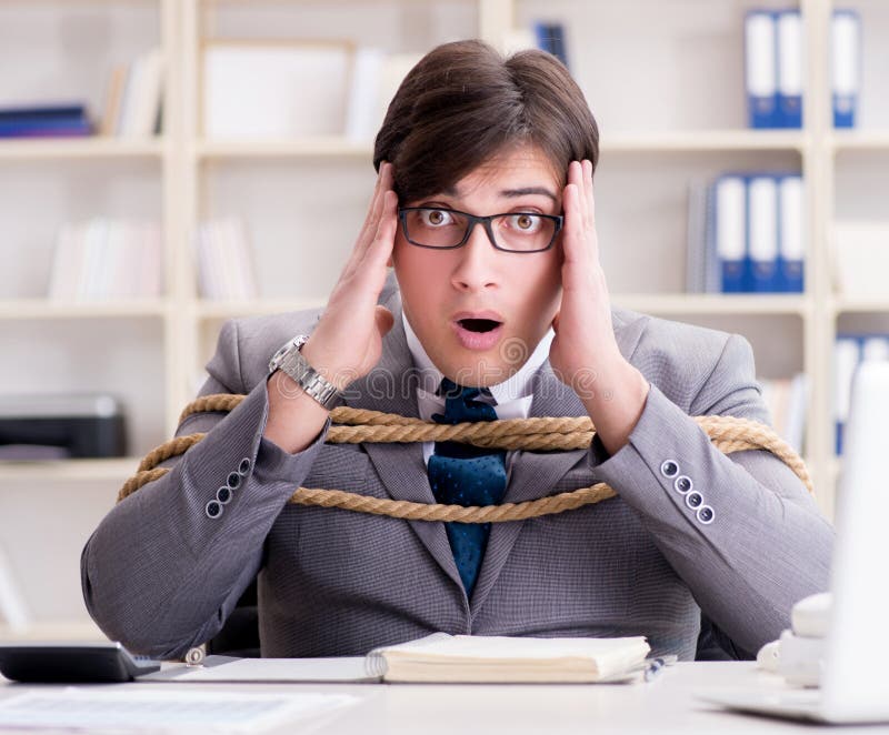 Businessman Tied Up with Rope in Office Stock Image - Image of hostage ...