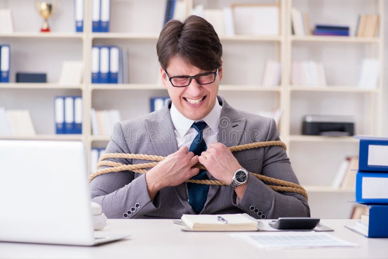 The Businessman Tied Up with Rope in Office Stock Photo - Image of ...